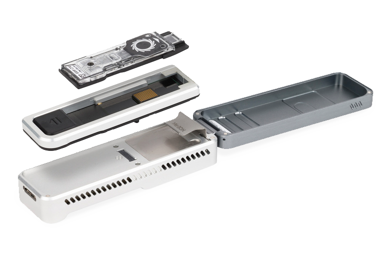 Flongle with flow cell and MinION